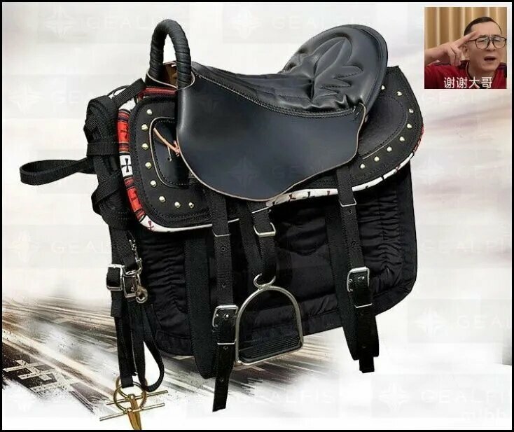 Седло казачье с подушкой премиум, воловья кожа, универсальное, черное