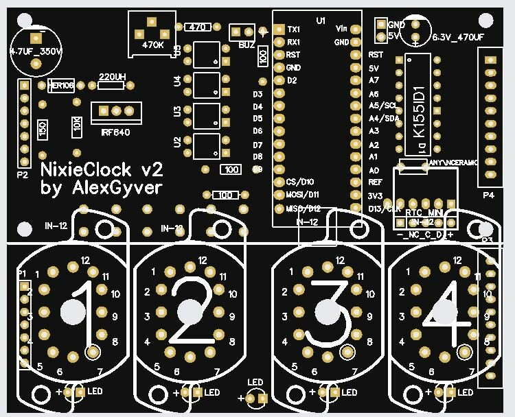 Плата для часов на ГРИ ИН-12 и Arduino Nano. Автор Alex Gyver