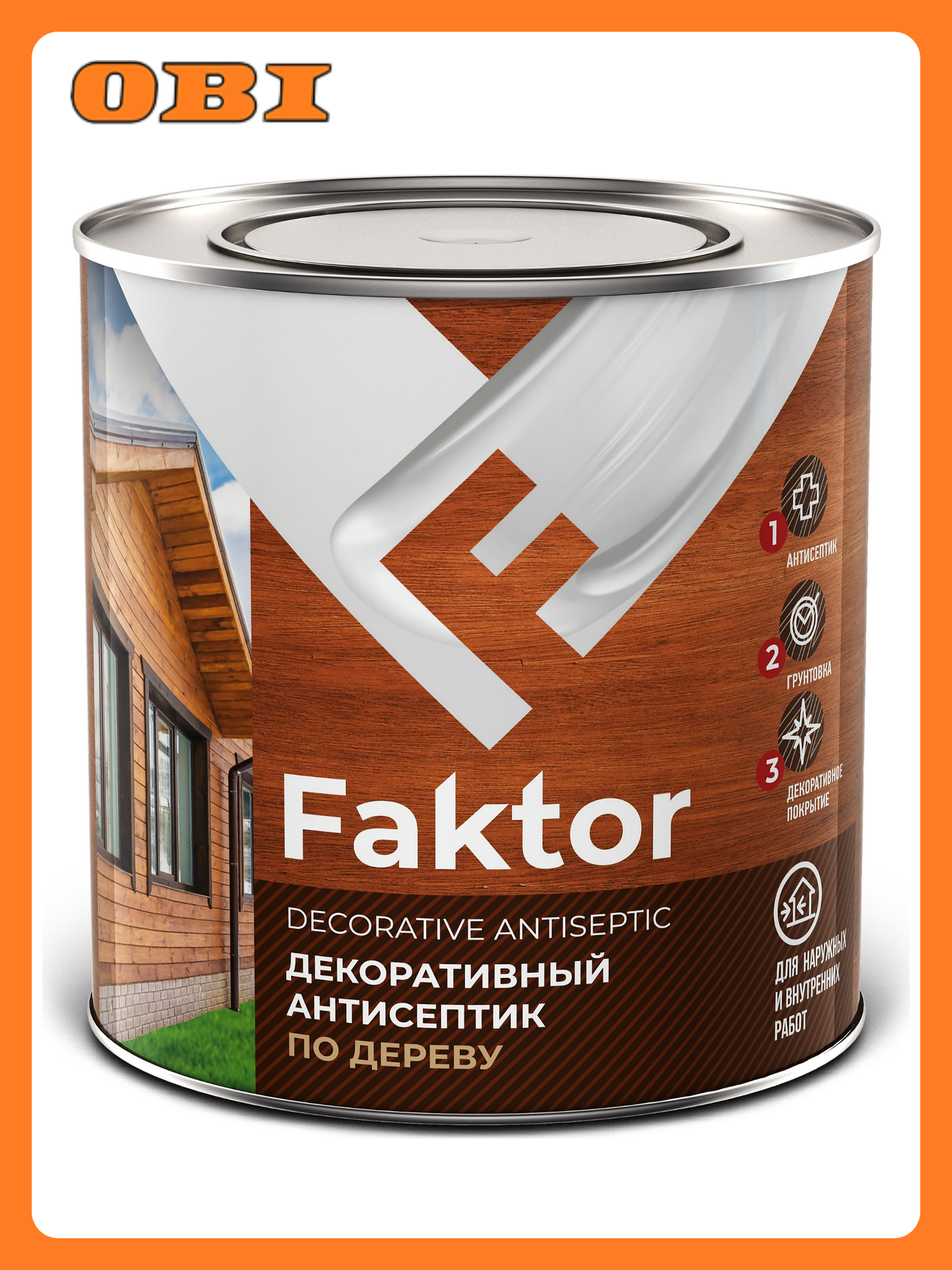 Антисептик FAKTOR для защиты и тонирования древесины 3в1 орех 2,1 кг