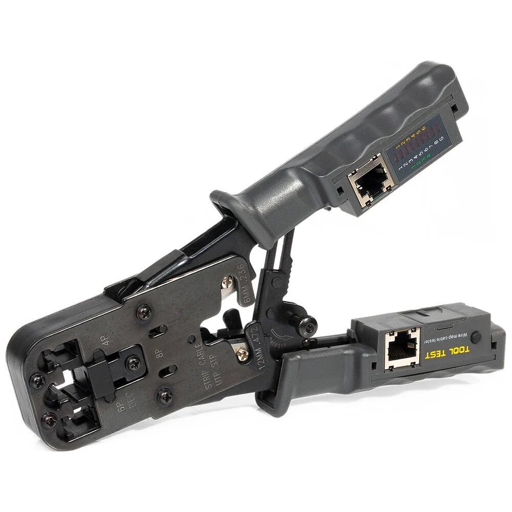 Пресс‑клещи для RJ‑разъёмов с тестером КВТ JT‑03T 84493, кримпер для сетевых работ, поддержка