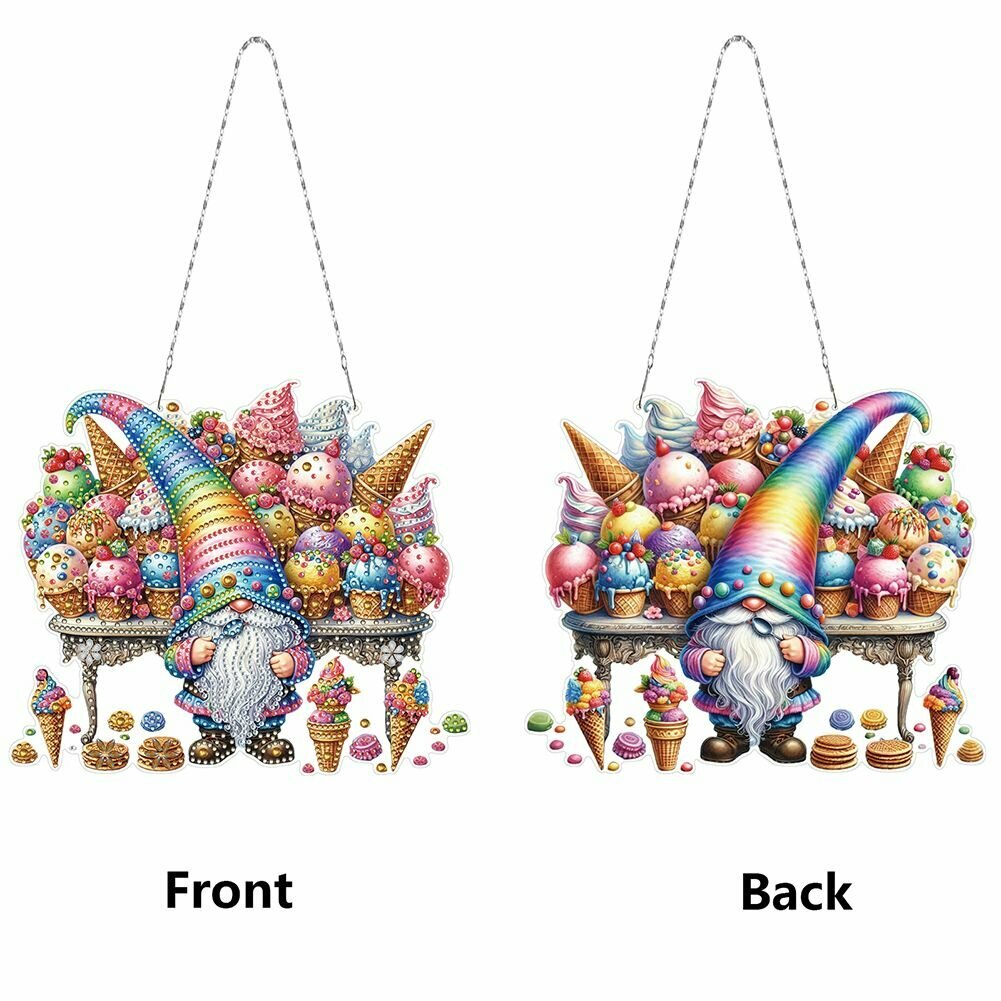 Подвеска алмазная картина с кристаллами, дизайн гном и мороженое, 21.2x24.8 см