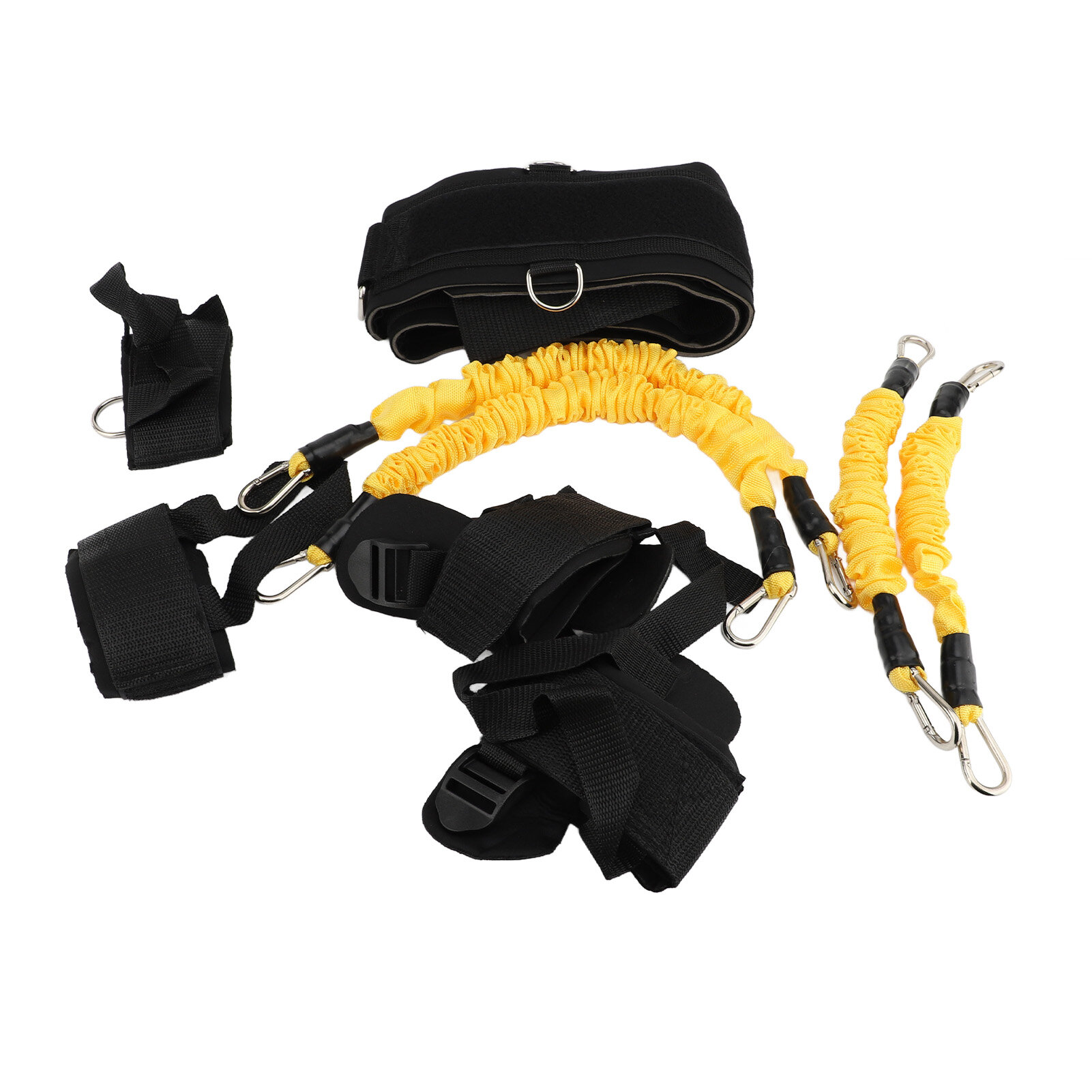 Комплект эластичных лент для подтягиваний с ремнями для лодыжек и запястий, регулируемый, из термоэластопласта, черный.