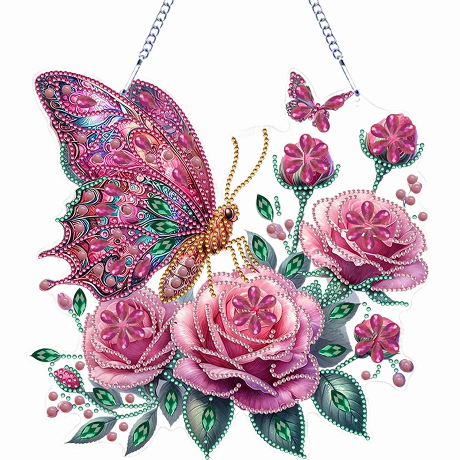 Подвеска с алмазной мозаикой Букет с бабочкой, 25 см