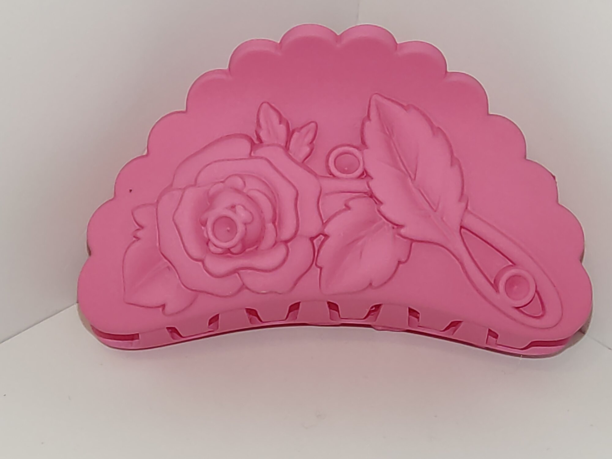 Заколка краб для волос "Роза", пластик, розовый, матовый, 7.5 см