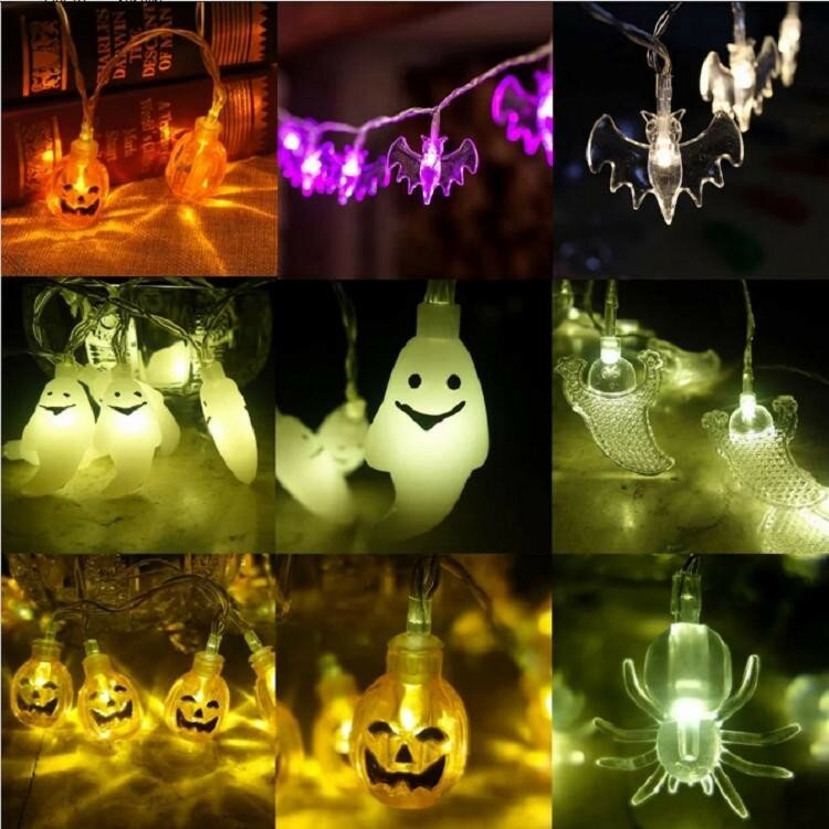Гирлянда exquisite halloween led fairy lights с тыквами пауками и скелетами, 1,2 м 10 led, белый