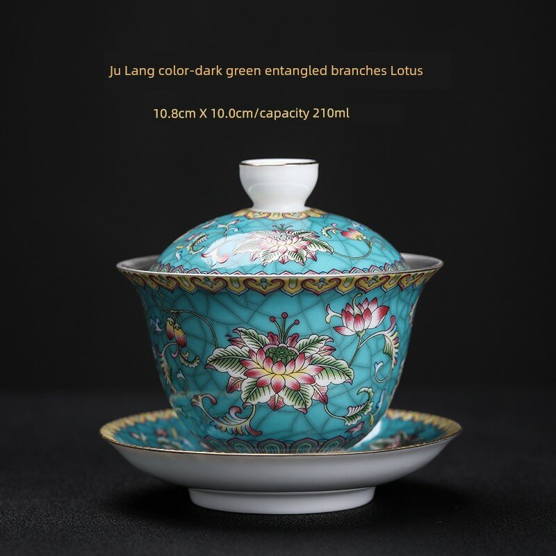 Эмалированная чашка с зеленым маком узором керамический чайник для набора гонфу чая