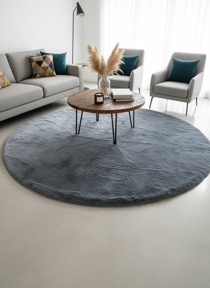 Ковер Natali's Carpets, противоскользящий, серый, 120х120 см круглый имитация кролика