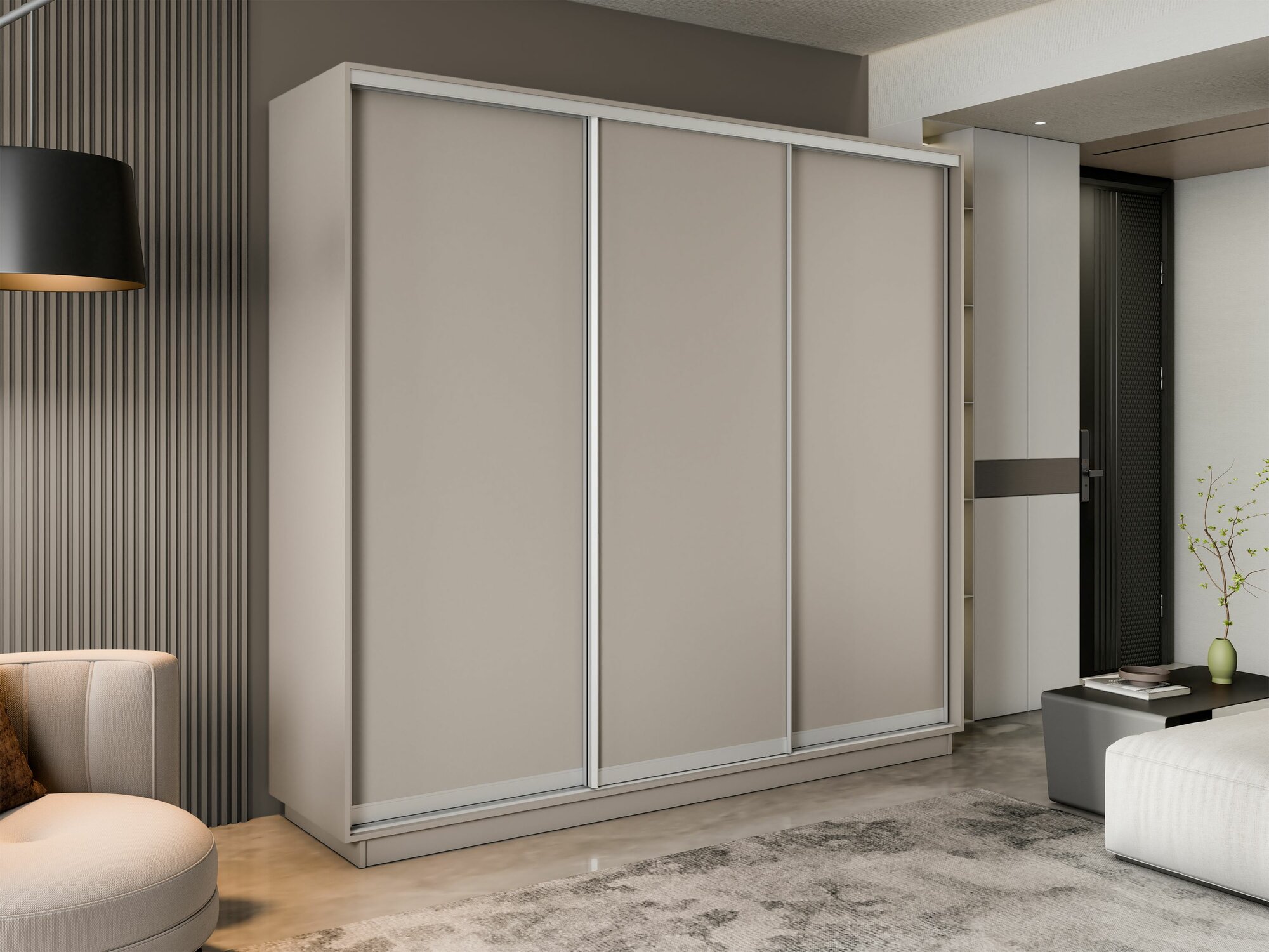 Шкаф купе Вилли 3-х дверный ЛДСП, профиль серебро 240 см х 240 см х 45 см (Кашемир)