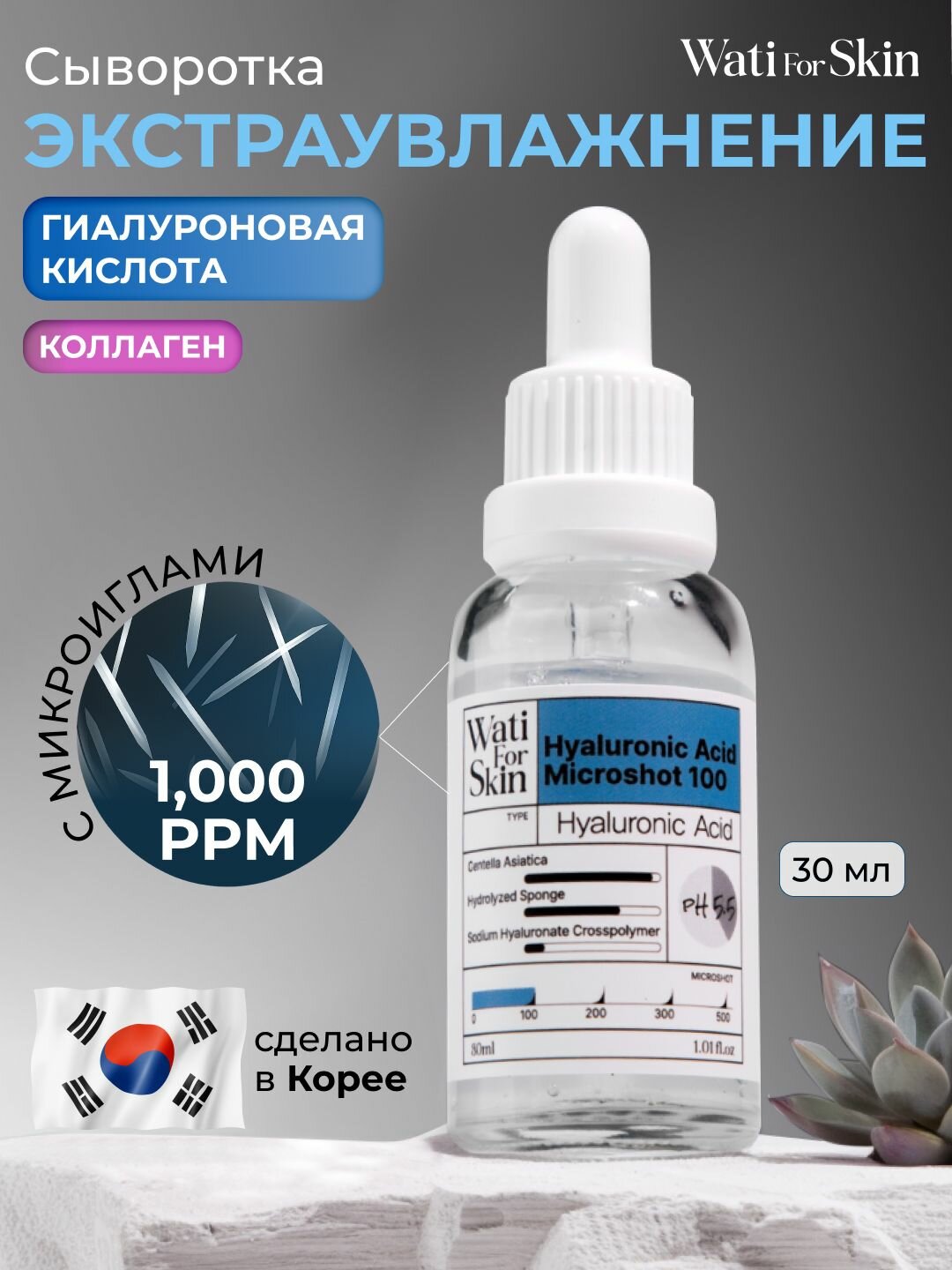 Сыворотка для лица увлажняющая с микроиглами, Wati for Skin, 30мл