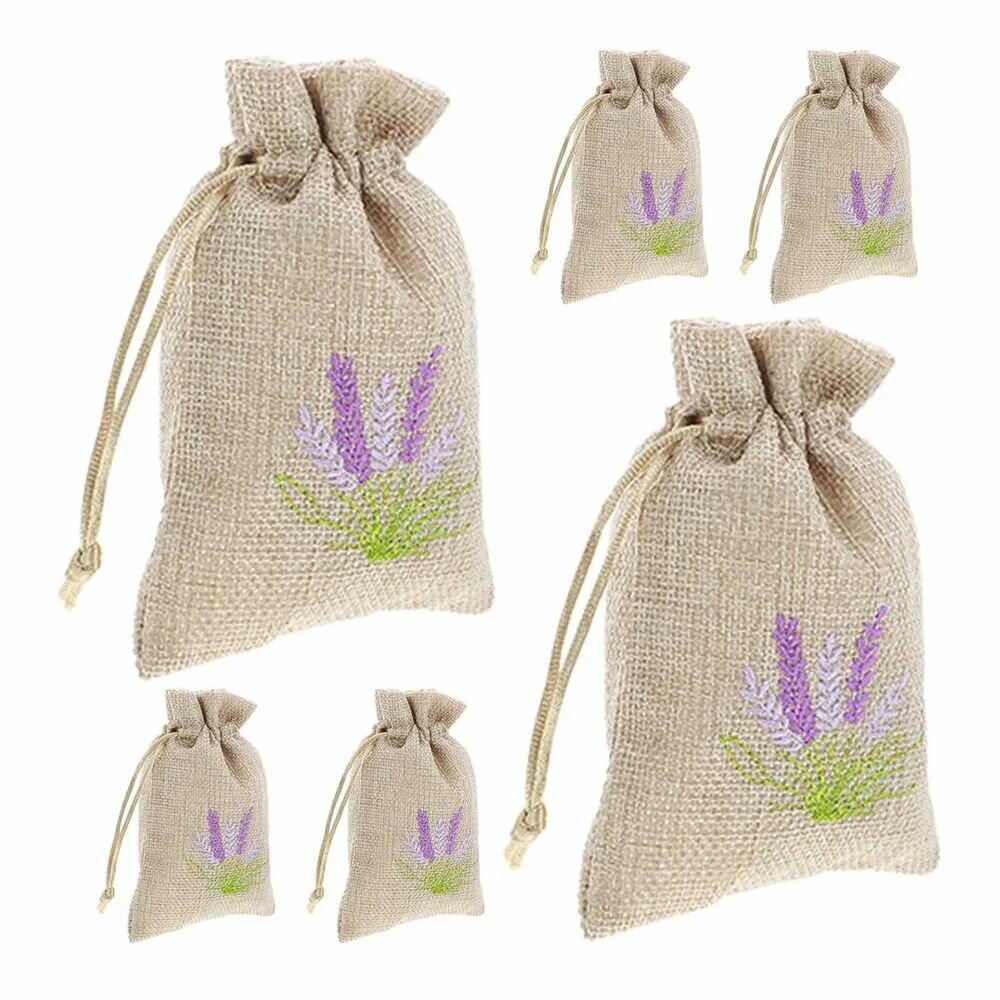 Льняные пустые мешочки для саше с ароматом лаванды в наборе из 6 штук цвета хаки для хранения