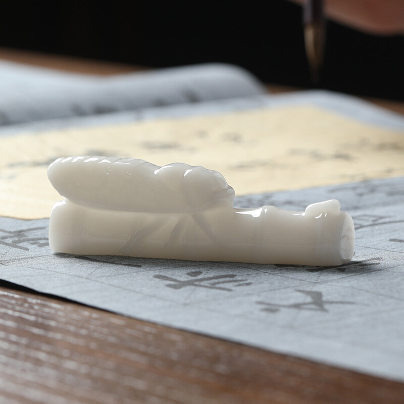 Чистые нефритовые изделия, натуральный держатель для ручек, пресс-папье, овечий жир, белый нефрит, бамбуковый кулон, подвесное украшение для мужчин и женщин, культурная игра