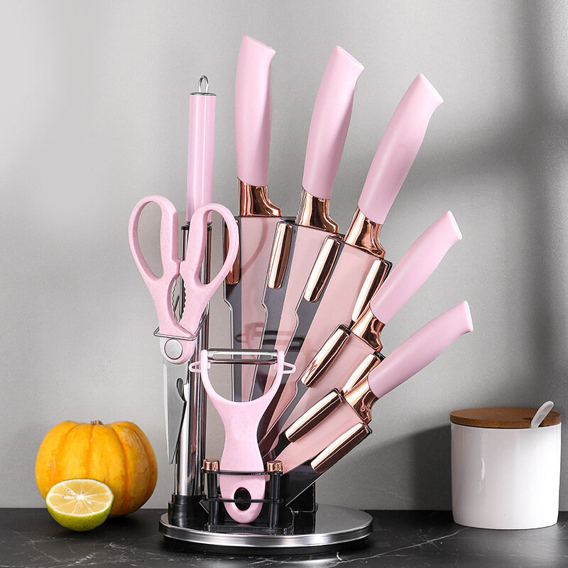 Набор ножей из нержавеющей стали оптом от производителя, акриловая вращающаяся подставка, подарочный набор ножей для кухни, фруктовый нож, острый