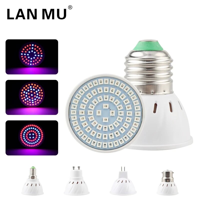 Светодиодная лампа полного спектра для гидропонных систем, E27, E14, GU10, MR16, 3 Вт, 4 Вт, 5 Вт, 220 В