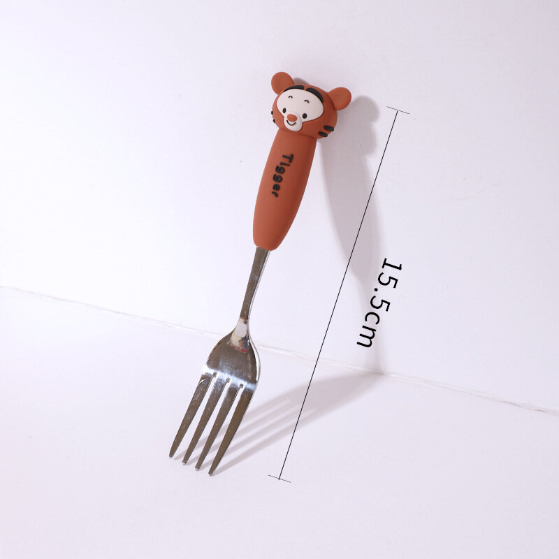 Силиконовая голова ложки и вилки Disney Winnie, нержавеющая сталь, детская ложка и вилка, фруктовая вилка, новая продукция, оптовая продажа ложек