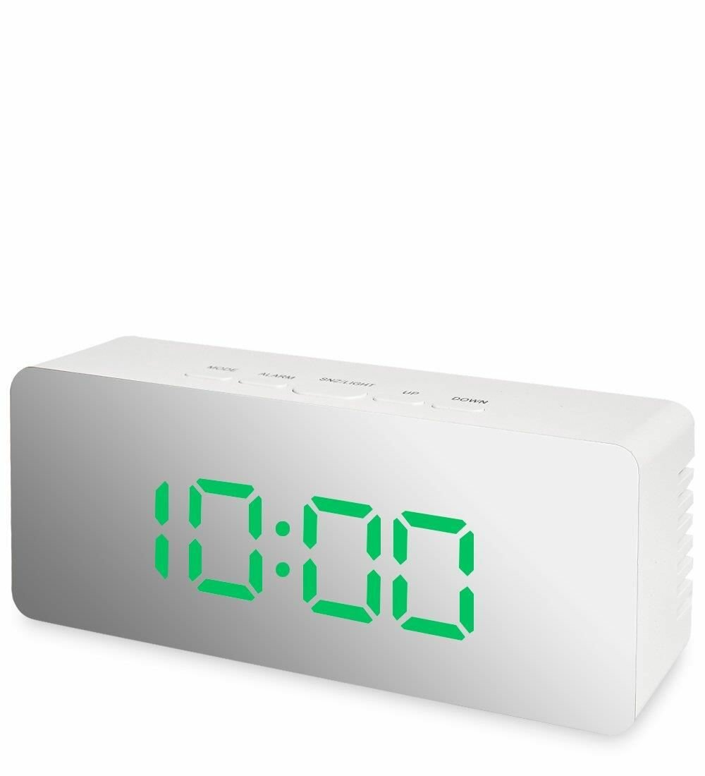 Часы электронные мал. зеркальные (белые с зеленым циферблатом) A2160410 разностор