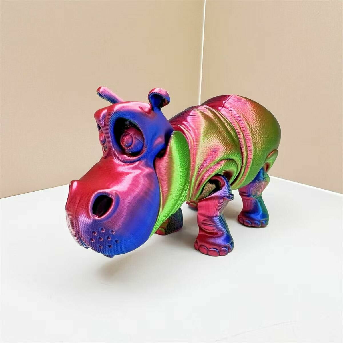 Шарнирная фигурка бегемота с 3D-принтом, подвижная игрушка-антистресс, Белый, 1 шт