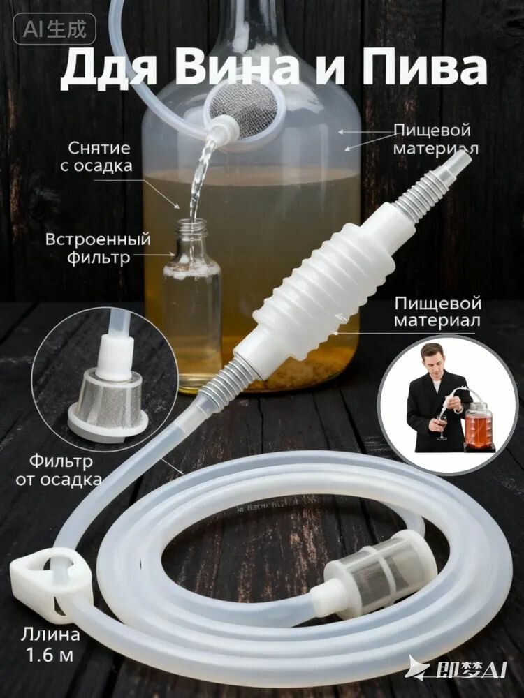 Сифон переливной для вина и пива с фильтром, 1.6 метра. Трубка для розлива и снятия с осадка домашнего вина, шланг пищевой