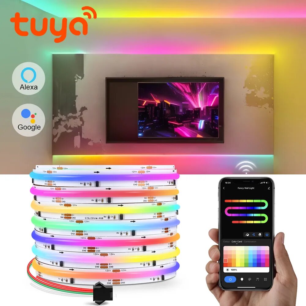 Tuya Smart Светодиодная лента 12 Вт, Разноцветный, 1 шт