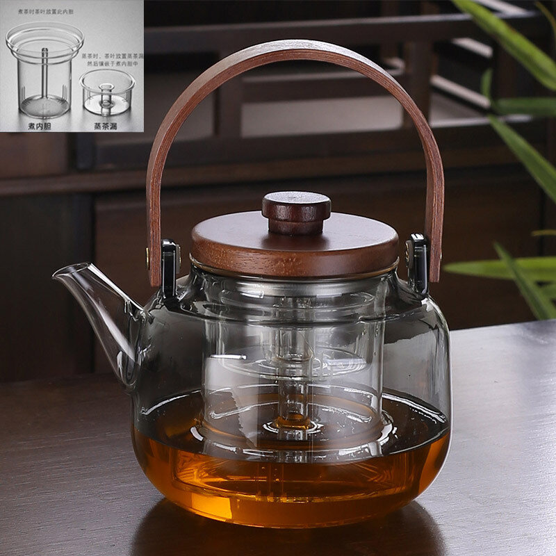 Новый чайник из орехового дерева с интегрированной ручкой для варки и кипячения, популярный на интернете, стеклянный чайник, термостойкий чайник для высоких температур, оптовая продажа
