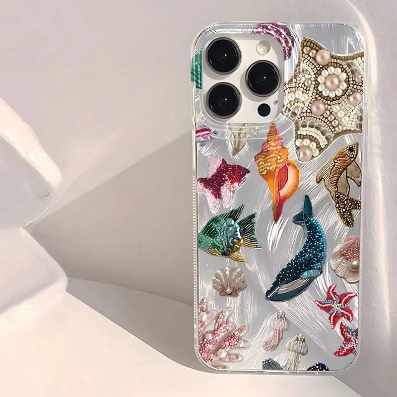 Мягкий чехол для телефона с индивидуальным рисунком Ocean Elements для iPhone 16 Pro Max 16E 14 12 13 11 15 PRO Case X XR XS 7 8 Plus SE2 Cover Айфон 16 Про Макс, C