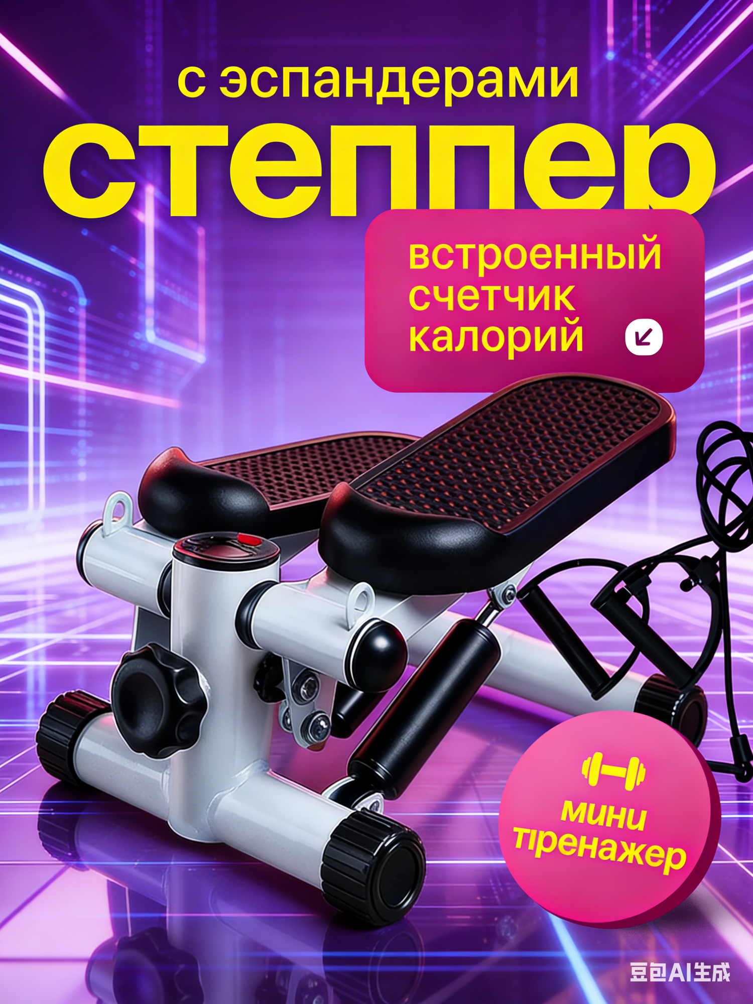Степпер-тренажер для ног, бедер и ягодиц с эспандерами, максимальная нагрузка 200 кг