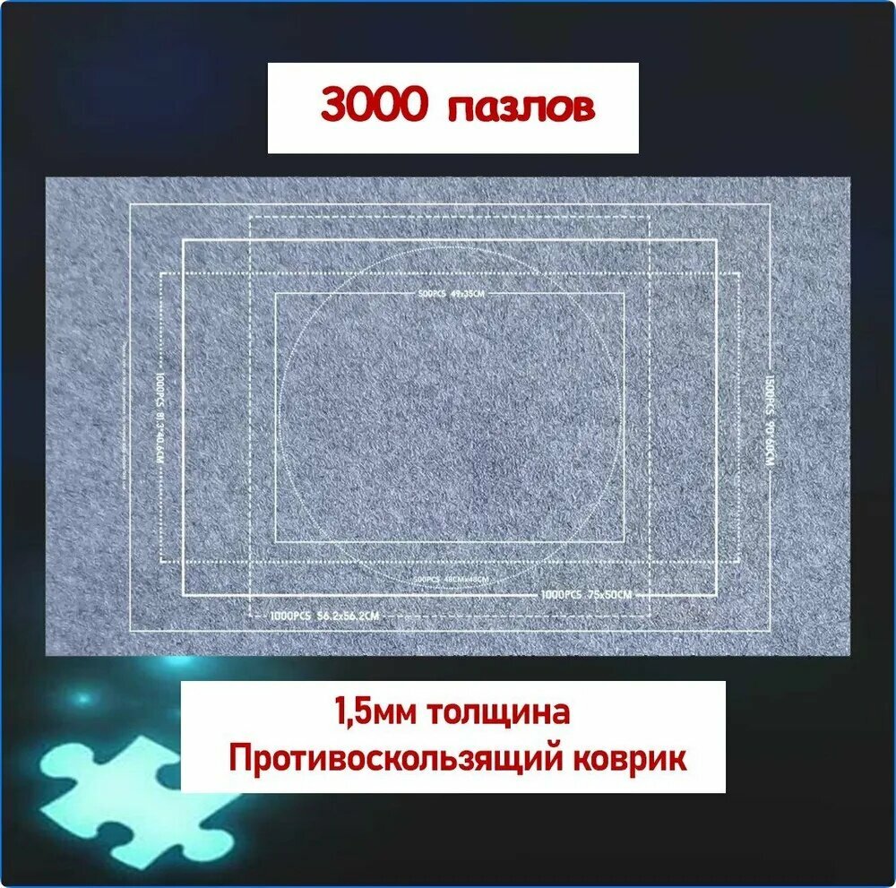 Коврик для сборки пазлов до 3000 деталей, нескользящий