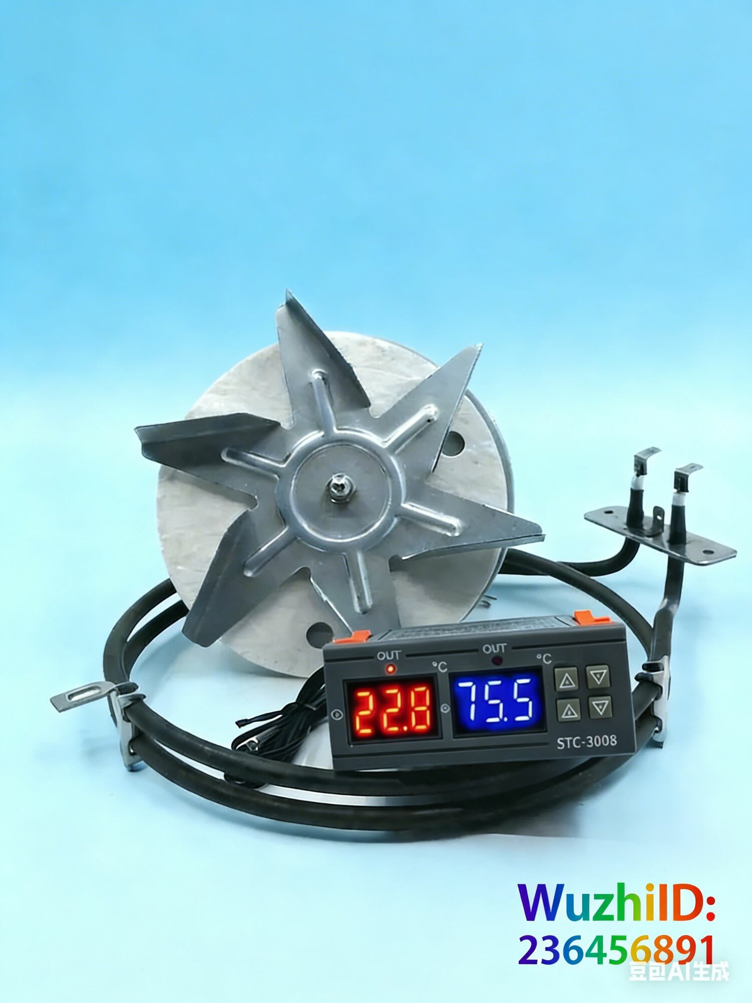 Нагреватель 2 кВт, мотор с штоком 22 мм и термостат STC-3008 для конвекционной коптильни