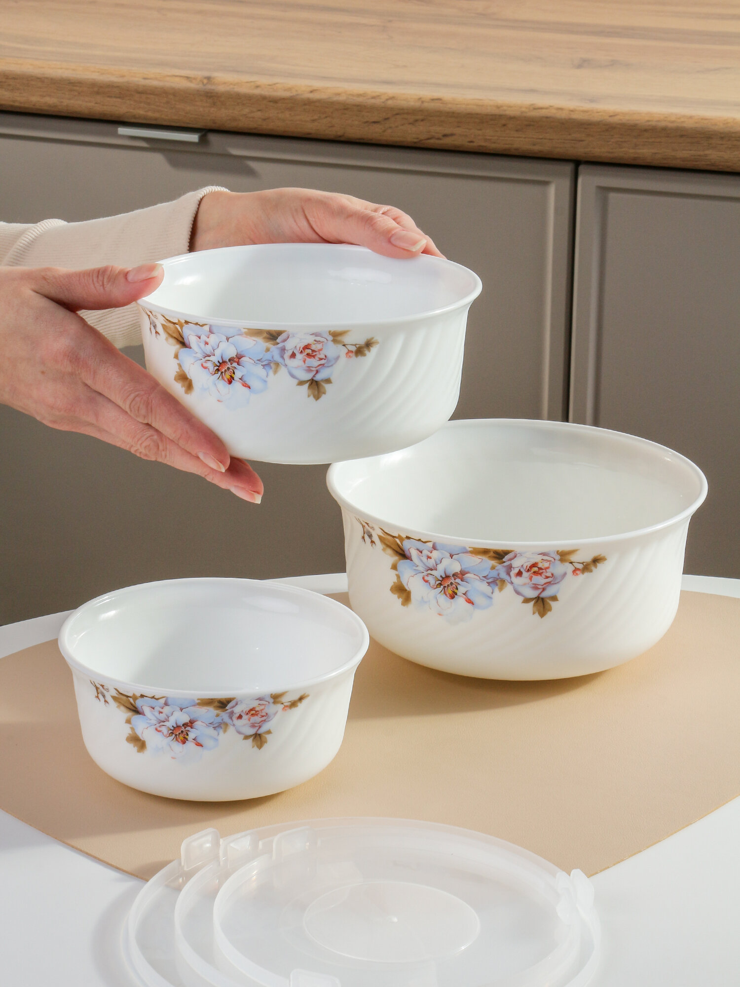 Daniks Набор салатников с крышкой стеклокерамика 3 шт, Орлеан