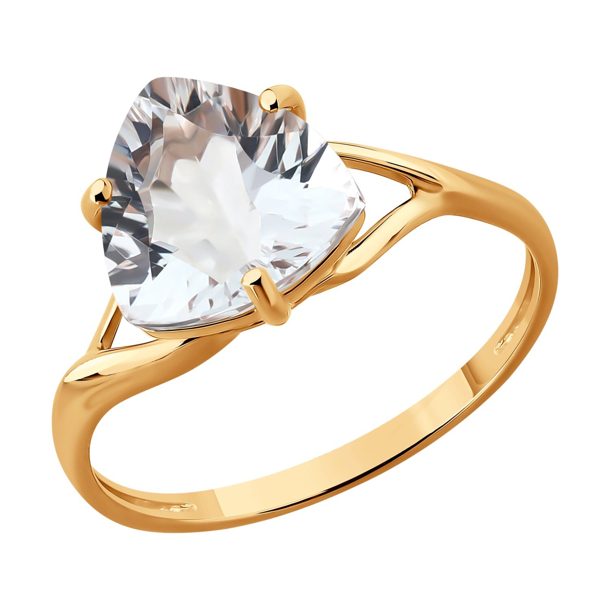 Кольцо, красное золото, 585 проба, горный хрусталь