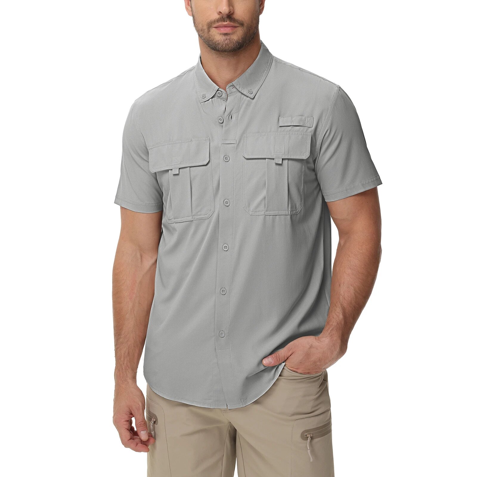 KEFITEVD Мужская рубашка UPF 50+ для рыбалки Серый, CN L (US M), Серый, Light Gray