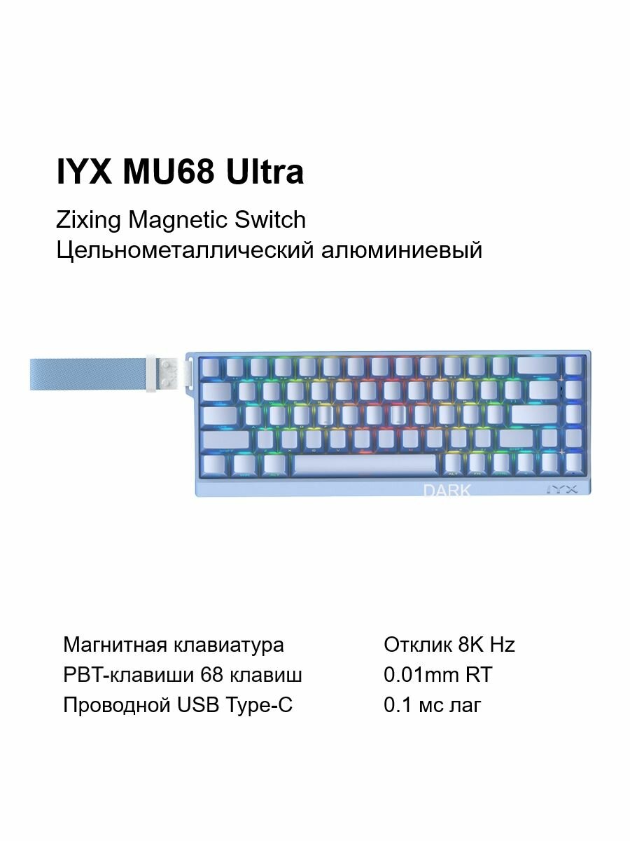 Клавиатура проводная MU68 Ultra, 8K Hz, Английская раскладка, синий