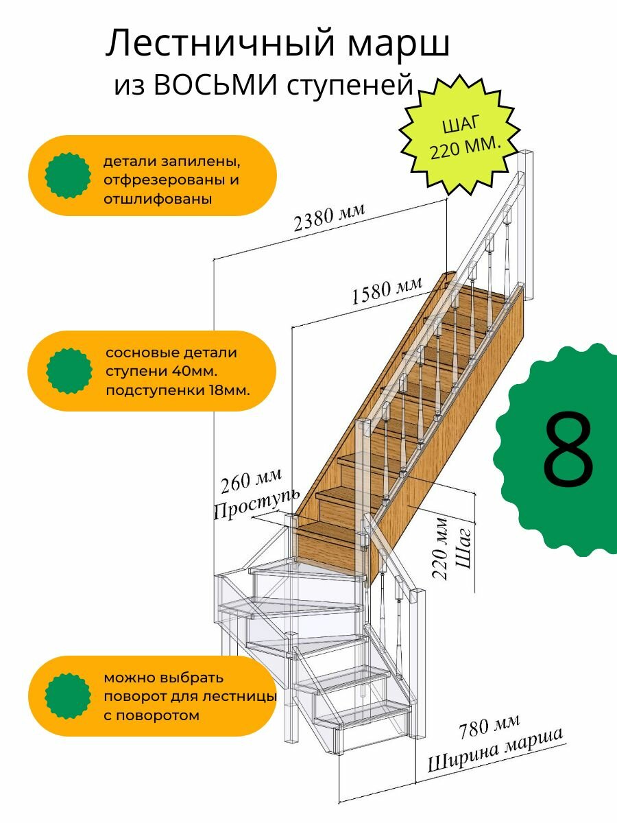 Лестничный марш из 8 ступеней