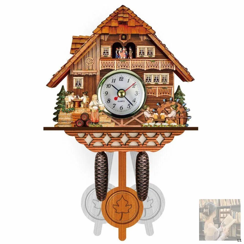 Настенные часы "Механические с кукушкой и подвижными фигурками, завод на 8 дней. Германия", 35 см х 34 см