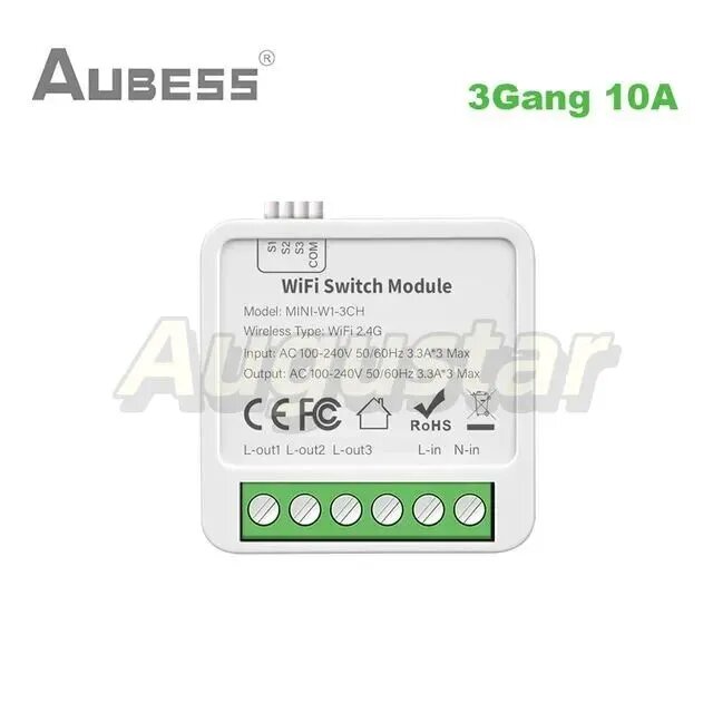 Wi-Fi реле Tuya 3-канальное 10А для умного дома, совместимо с Яндекс Алисой