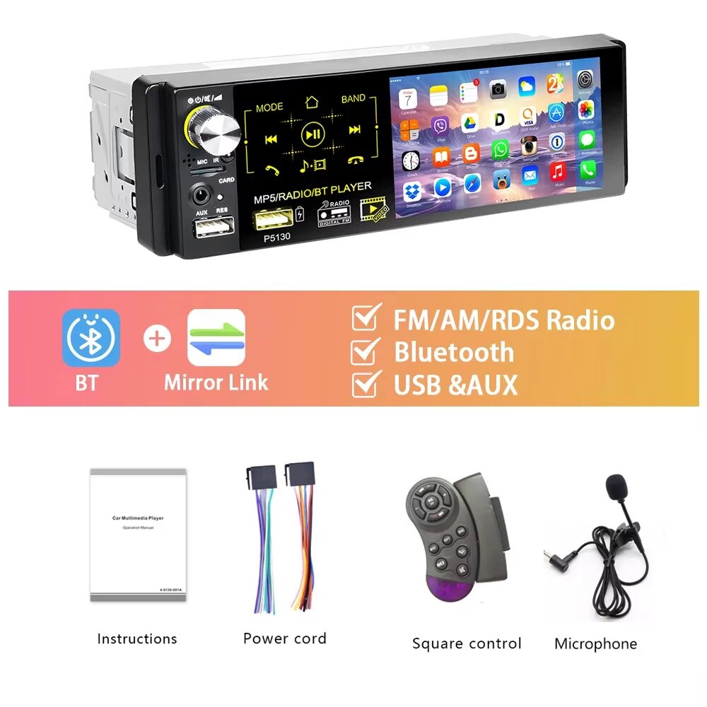 Автомобильный мультимедийный MP5-плеер Podofo, стерео-система с поддержкой Bluetooth, с 4 "сенсорным HD экраном, FM-приемником и внешним микрофоном, Типоразмер 1DIN