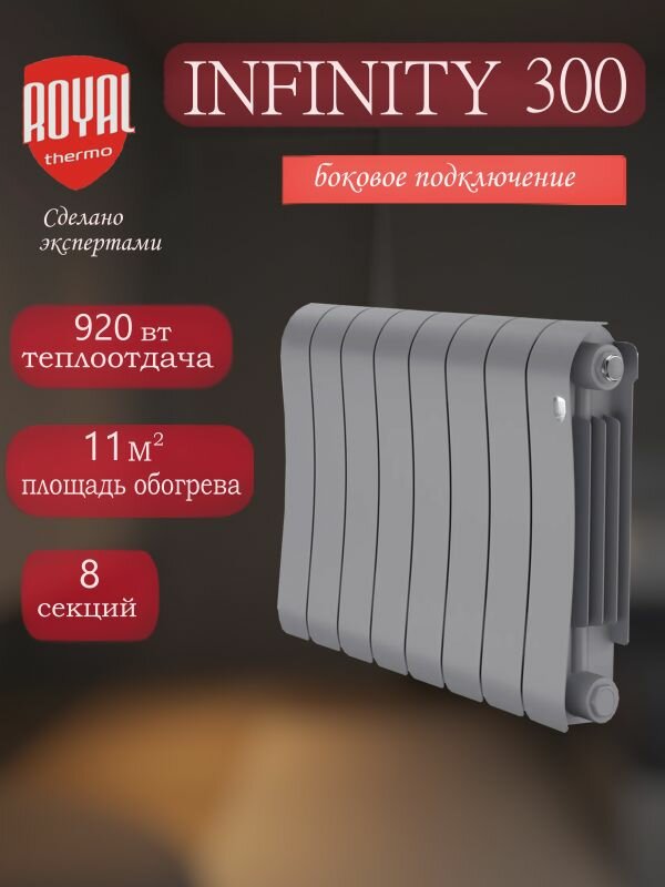 Royal Thermo Infinity 300 8 секций биметаллический радиатор с боковым подключением цвет Серебристый