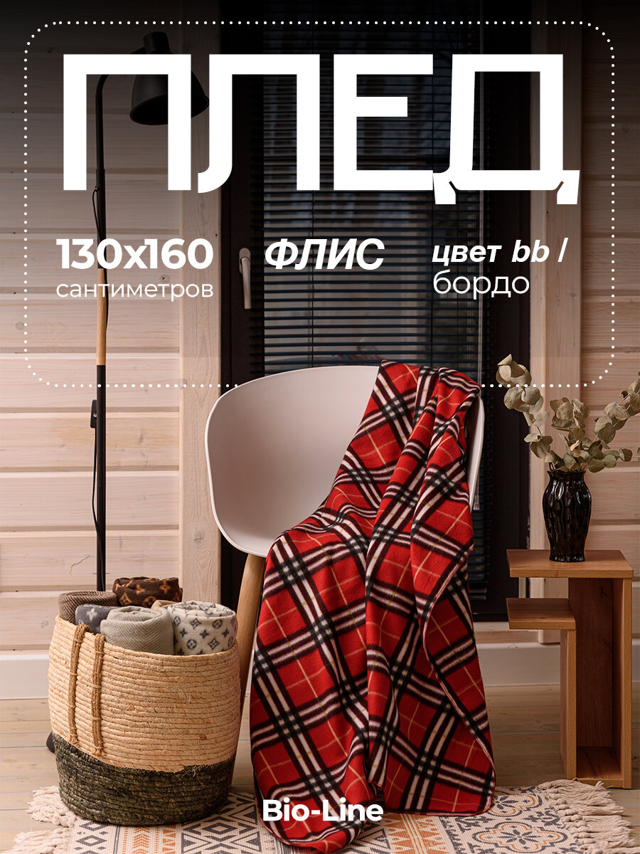 Плед Bio-Line, маленький 130х160 см, тонкий флисовый, на кресло, в машину, для улицы, накидка, двусторонний