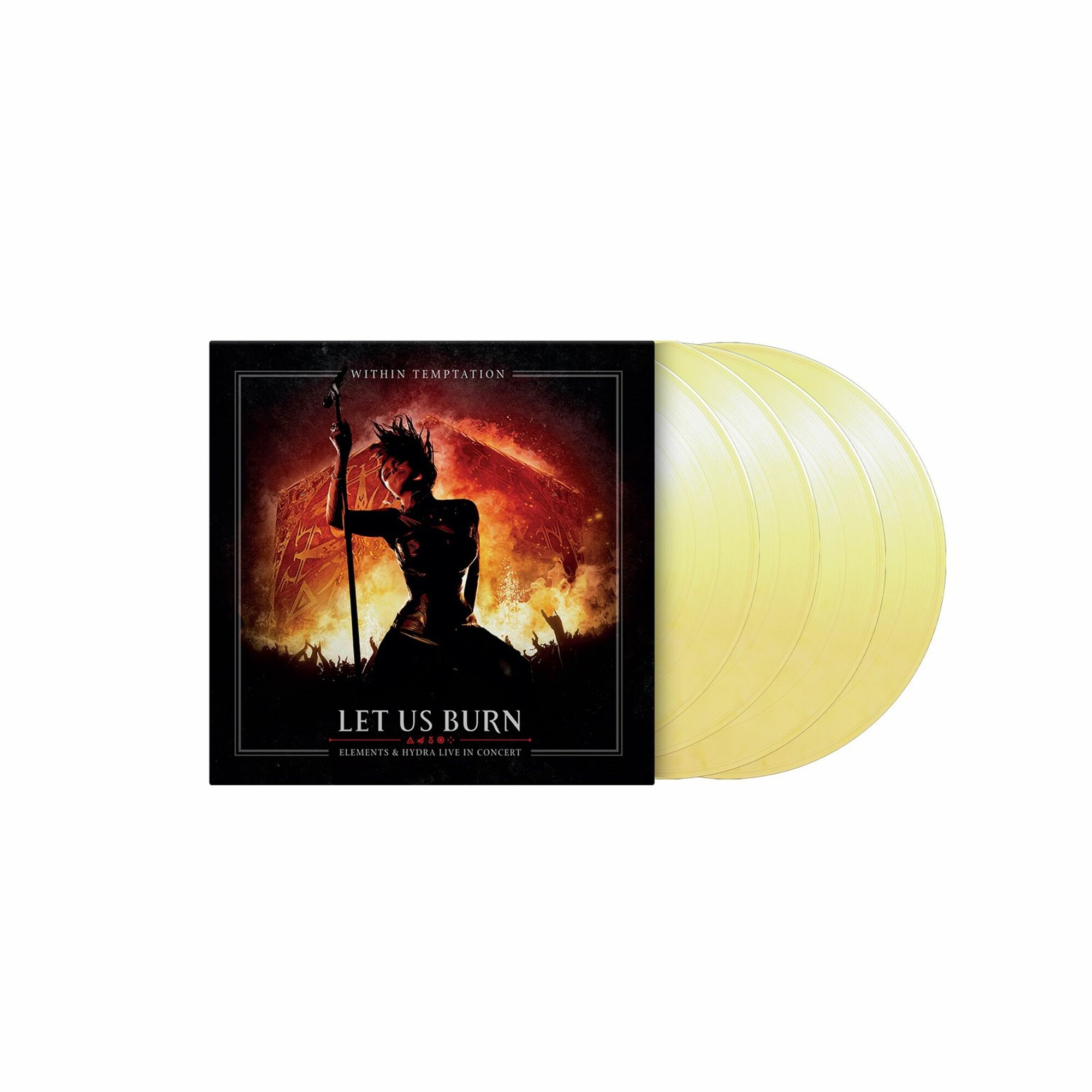 Виниловая пластинка Within Temptation - Let Us Burn: Elements & Hydra Live in Concert (180g) (Limited Numbered Edition) (White & Yellow Marbled Vinyl) (4 LP) (4 LP)