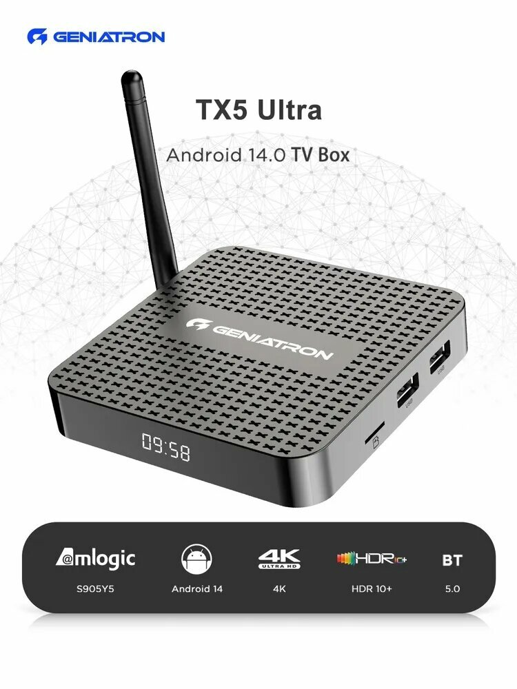 Медиаплеер GENIATRON TX5 Ultra 4GB/32GB Amlogic S905Y5 смарт ТВ приставка, Android 14.0/Караоке-система