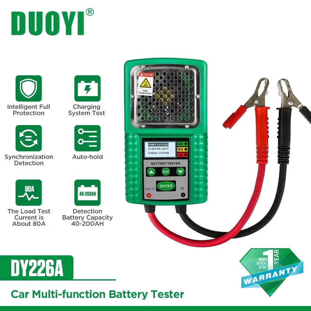 Тестер автомобильных аккумуляторов DUOYI DY226A 6В/12В, 3-в-1: тестер тяговой емкости, нагрузки, запуска, заряда, CCA, измерительный прибор для аккумуляторов