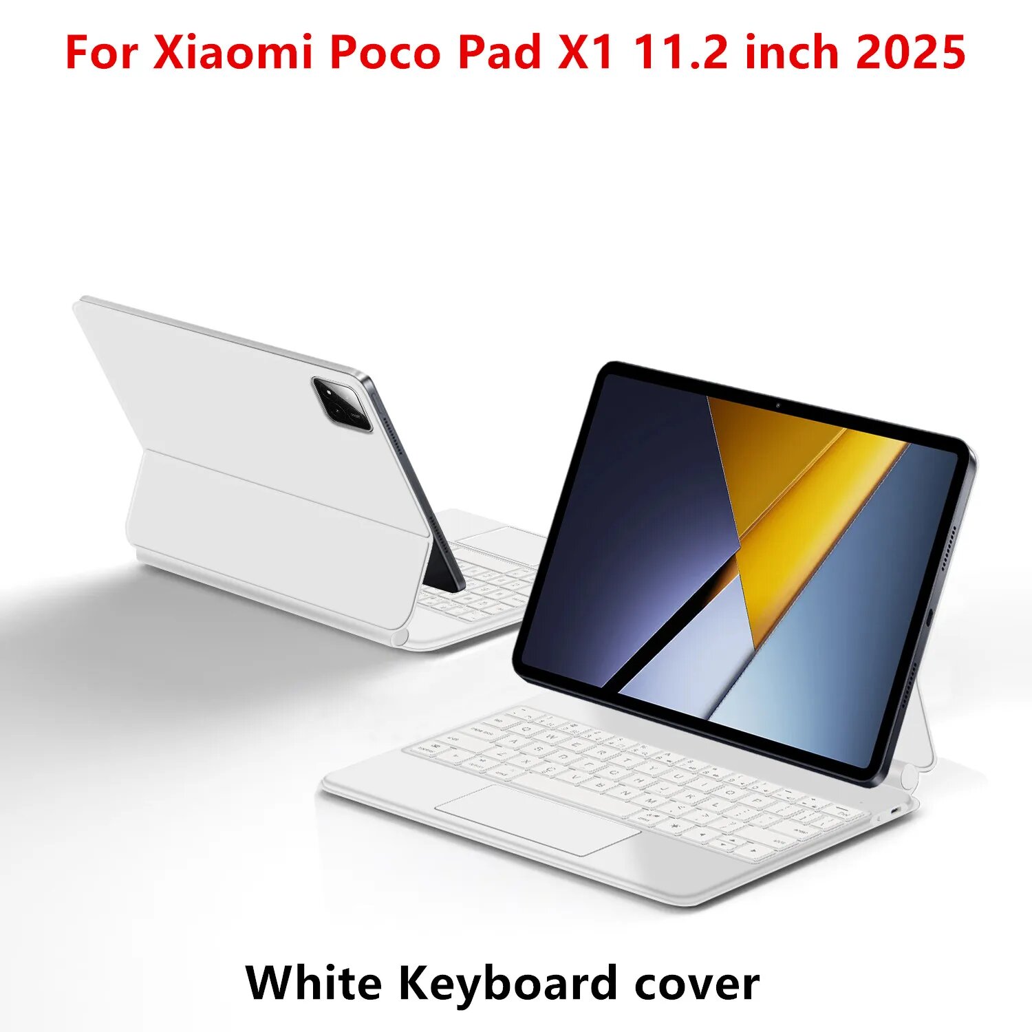 Чехол-клавиатура AJIUYU для Xiaomi Poco Pad X1 Белый, POCO Pad X1 White, English-Russian