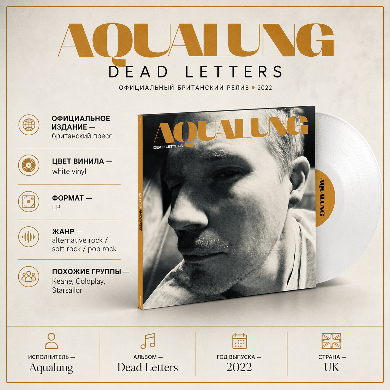Aqualung - Dead Letters (white LP) новая лимитированная цветная пластинка