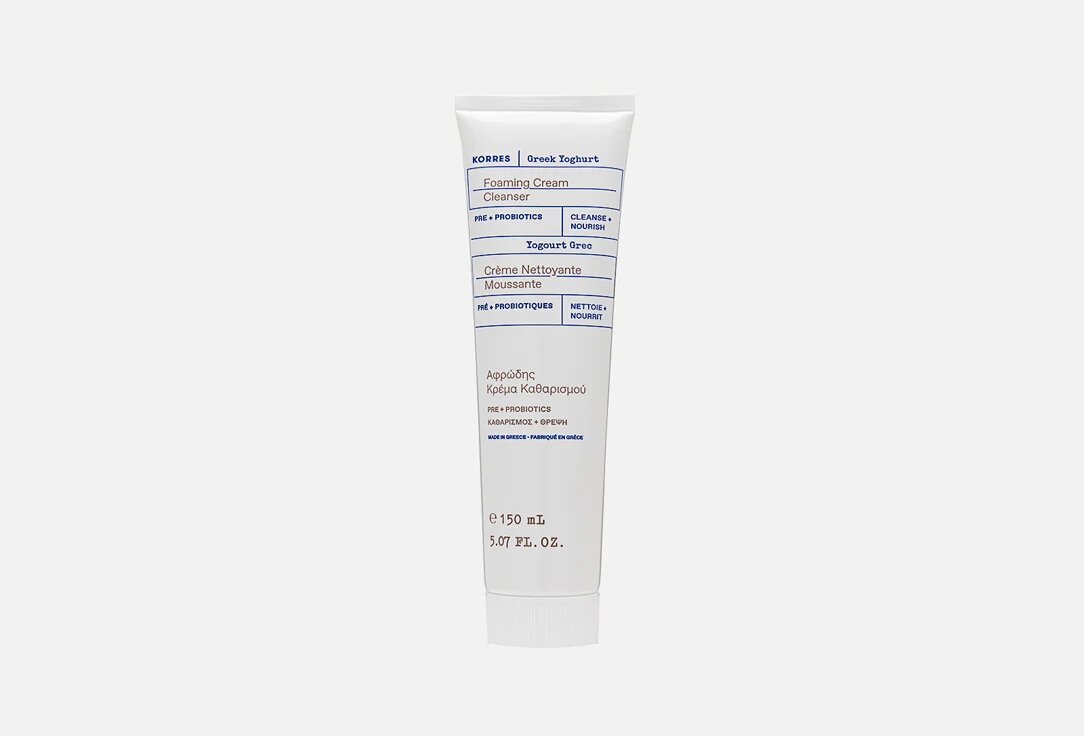 Korres Greek Yoghurt Foaming Cream Cleanser, Pre + Probiotics Очищающая пенка для лица 150мл