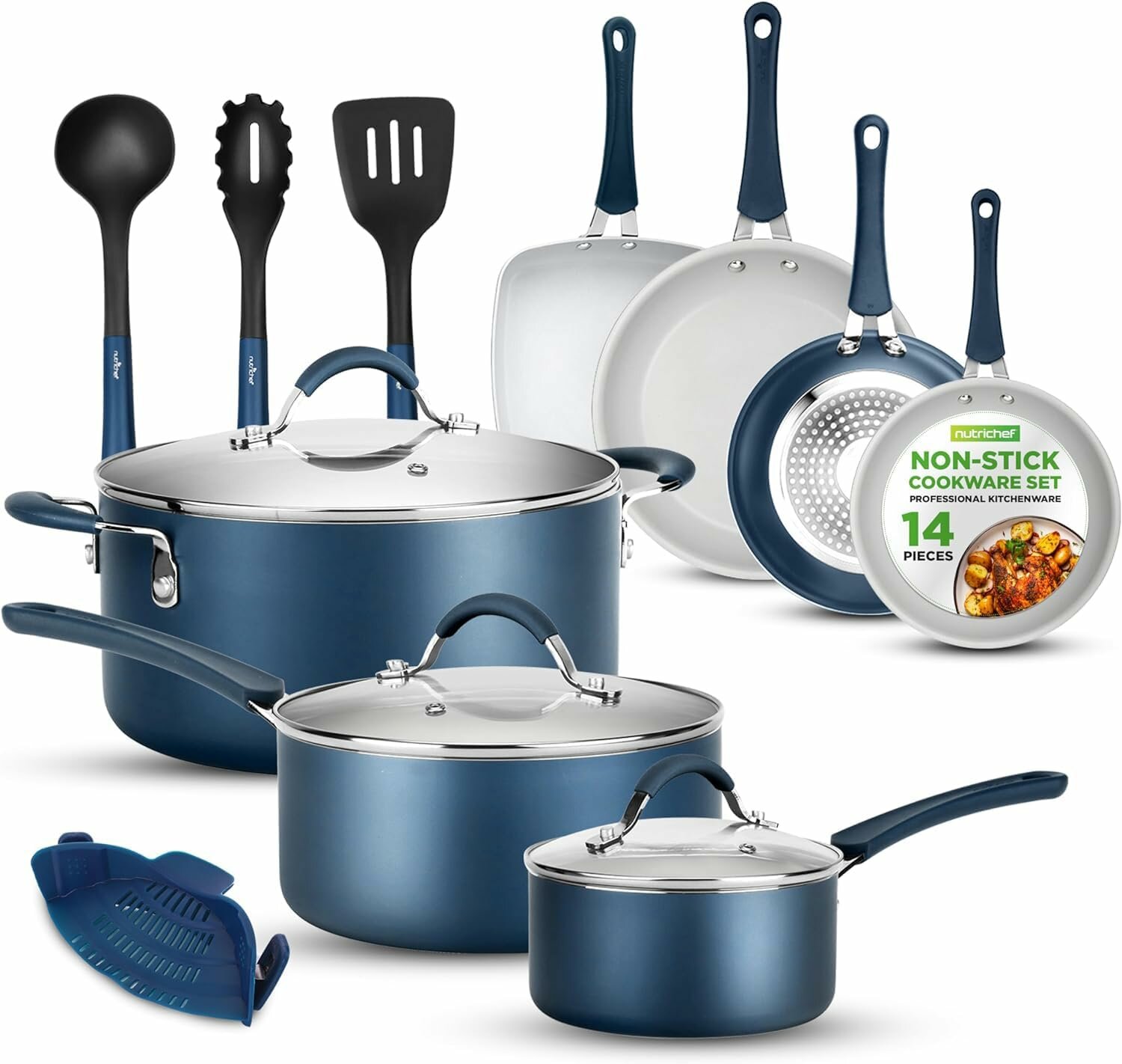 Nutrichef Набор Набор кастрюль и сковородок Pots and Pans Set Stackable - Blue