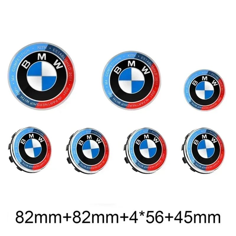 Набор из 7 эмблем для капота и багажника BMW (50-летие), для моделей E36, E46, E53, b82 82 56 45mm