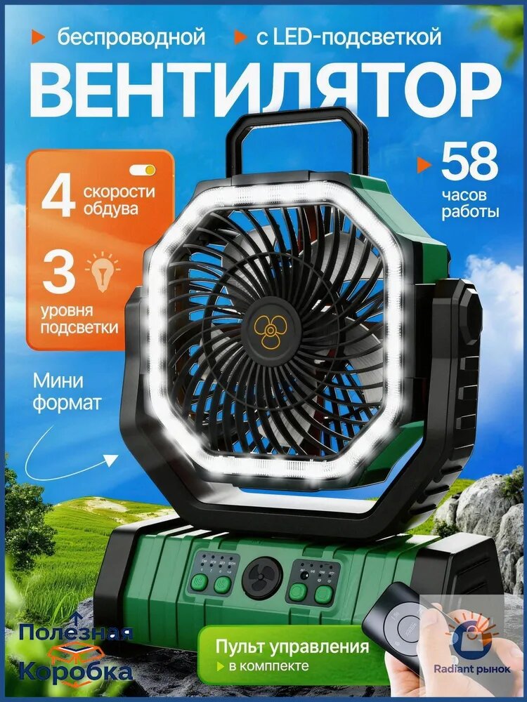 Настольный вентилятор 4501756007-cKgP, портативный, темно-зеленый, 4 скорости