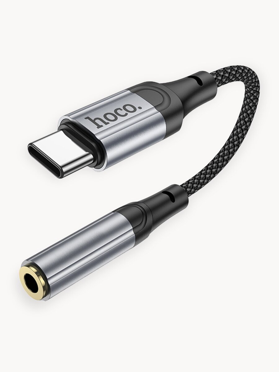 Адаптер-переходник Type-C на 3.5mm Jack AUX Hoco черный нейлоновый на смартфон, планшет, ноутбук
