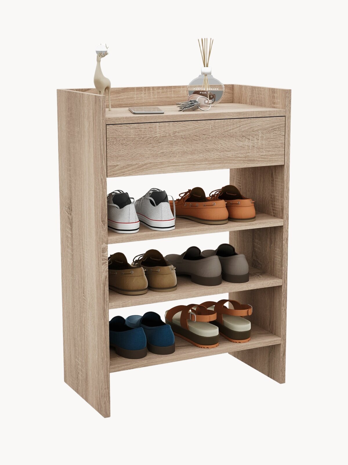 Обувница Лаура-5 сонома в прихожую, тумба для обуви, закрытая деревянная, этажерка, полки, высокая ЛДСП