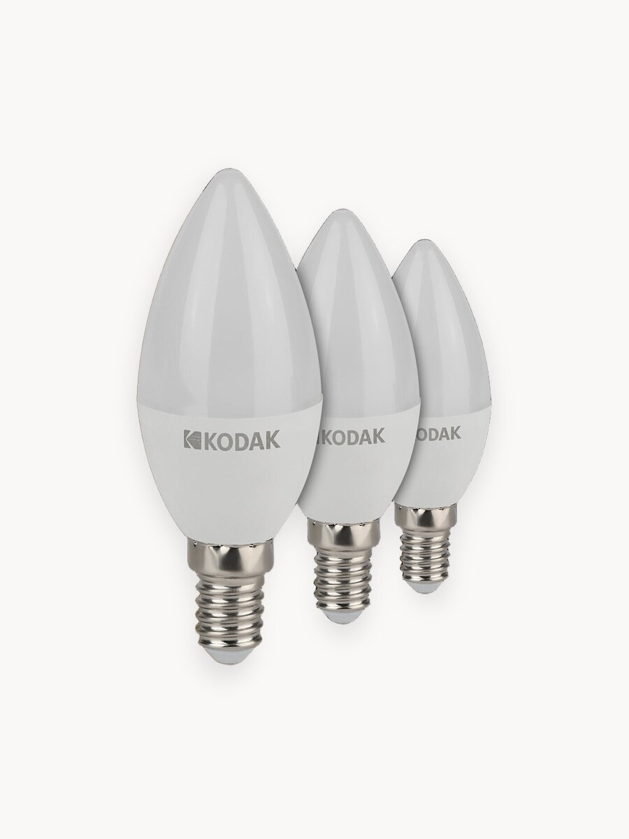 Лампочка светодиодная KODAK LED Е14 7 Вт B35 свеча 4000К нейтральный белый свет набор 3 штуки