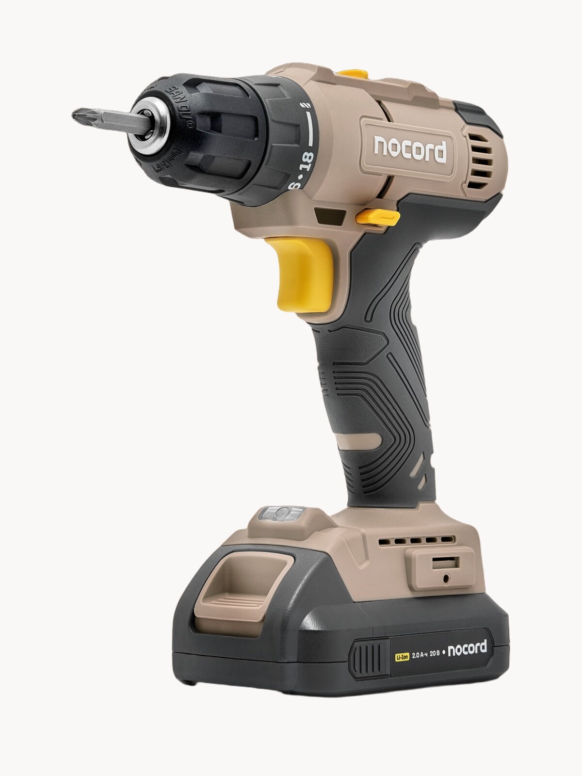 Аккумуляторная дрель-шуруповерт Nocord, 20В, 2х2 А·ч Li-Ion, 35 нм, в кейсе, NCD-20.2.20. A